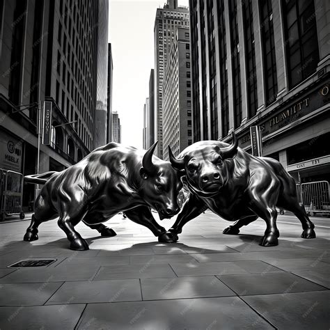 Wall Street Bull And Bear Statues Showdown On Broad Premium Ai