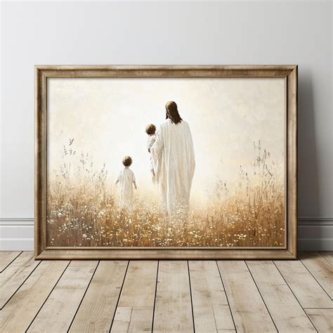 Come Follow Me Jesus And Girl Walking To The Light Jesus Flower Field Poster Christian Art