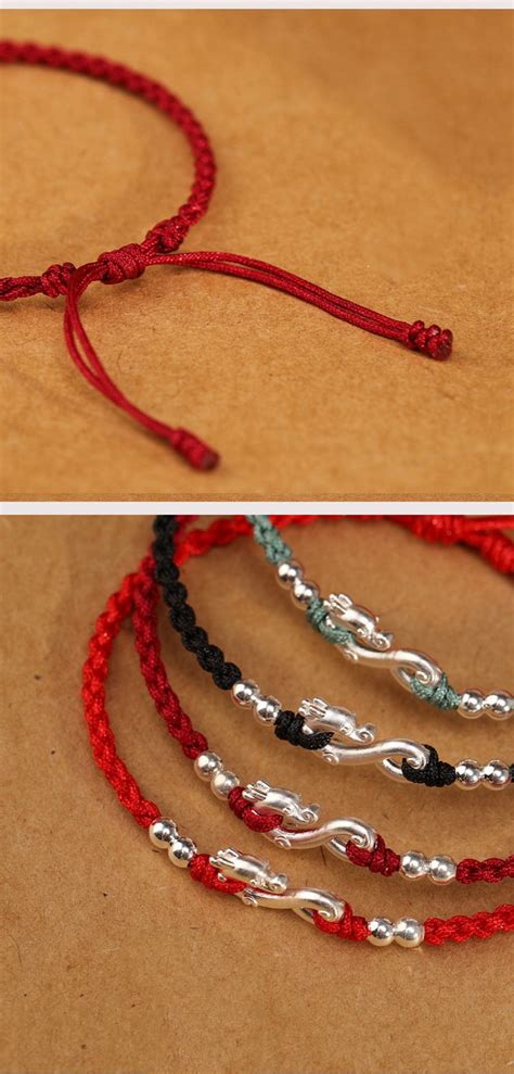 Pure Silver Dragon Hook Red String Bracelets Couple Hanfumodern