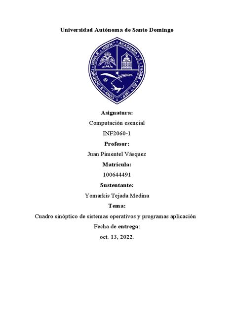 Cuadro Sinóptico De Sistemas Operativos Y Programas Aplicación Pdf