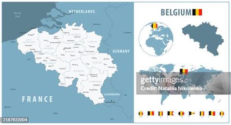 Belgium Detailed Map With Regions And Cities Set Of Flags Globe Country