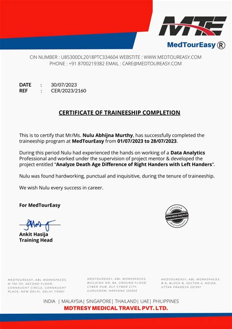 Abhijna Murthy On Linkedin Medtoureasy Traineeshipcompletion Newbeginnings Ankithasija