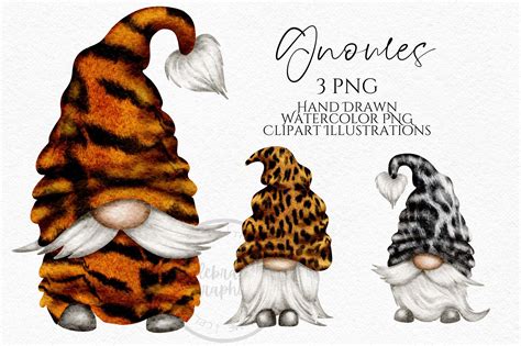 Animal Print Gnomes Clipart Hand Drawn Watercolor Gnome Clipart