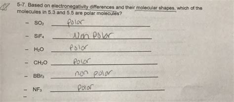Solved 5 7 Based On Electronegativity Differences And Their