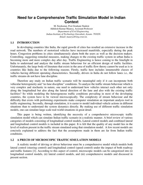 Pdf Need For A Comprehensive Traffic Simulation Model In Indian Context