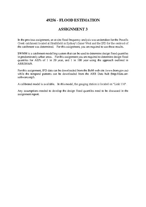 49256 Assignment 3 2020 49256 Flood Estimation Assignment 3 In