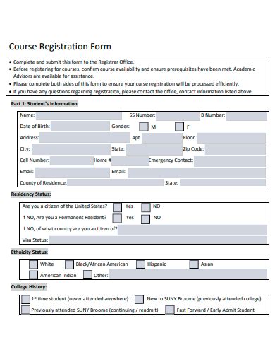 Free 20 Course Registration Form Samples In Pdf Ms Word