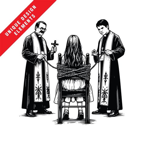 Exorcism Clipart Priests And Young Girl Vector Illustration Digital
