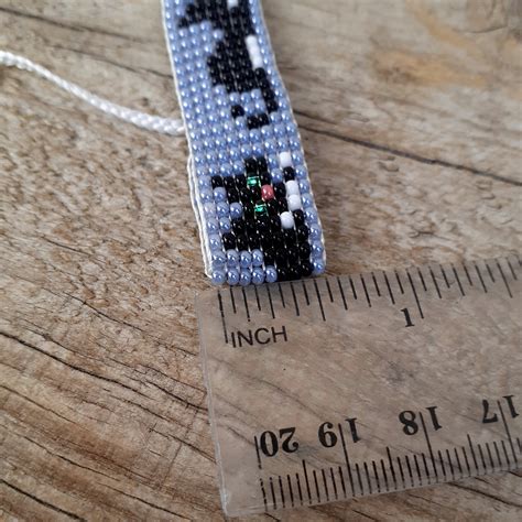 Beaded Bracelet With Black Cat Gray Handwoven Loom Wristband Feline