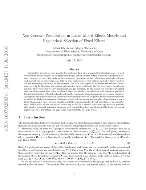Pdf Non Concave Penalization In Linear Mixed Effects Models And Regularized Selection Of Fixed