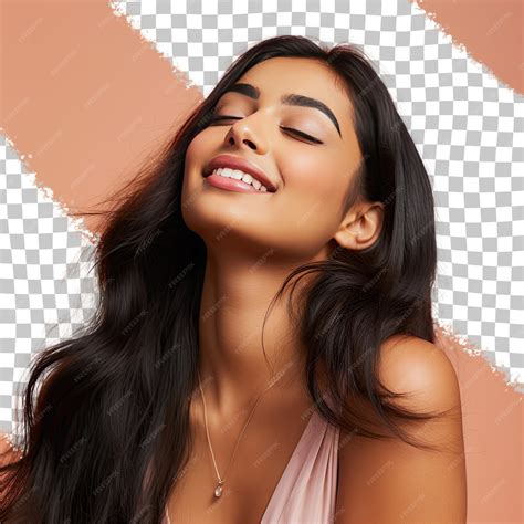 Premium Psd Peachy Poses South Asian Young Woman In Model Attire Eyes Closed Smiling
