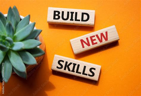 Build New Skills Symbol Concept Word Build New Skills On Wooden Blocks Build New Skills Symbol Concept Word Build New Skills On Wooden Blocks
