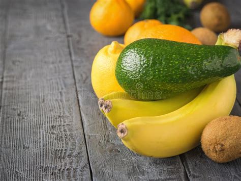 The Fruit Is Green Ripe Avocado Three Bananas And Other Tropical