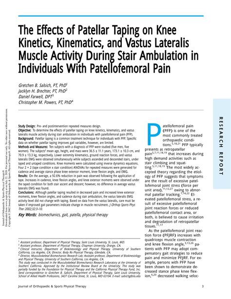 Pdf The Effects Of Patellar Taping On Knee Kinetics Kinematics And