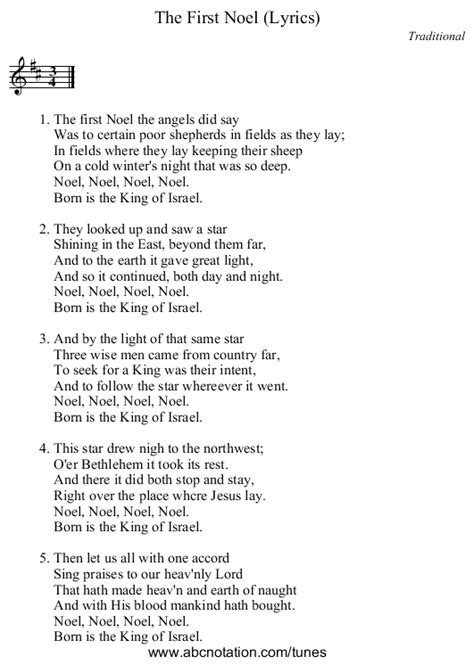 Abc The First Noel Lyrics ~jc Music Abc