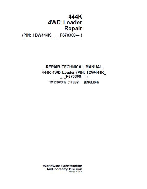 John Deere 444k 4wd Loader Technical Manual Sn After F670308