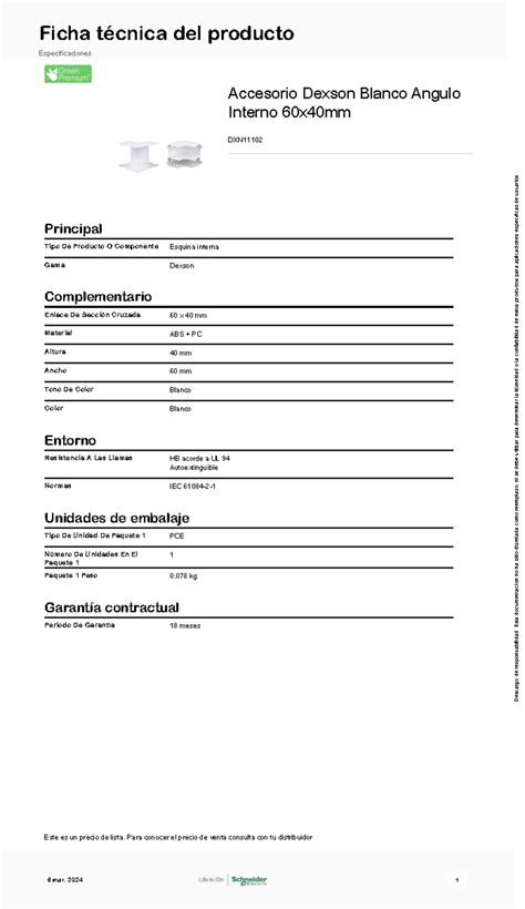 Schneider Electric Dexson Dxn11102 Accesorio Dexson Blanco Angulo Interno 60x40mm Dxn