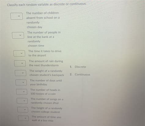 Solved Classify Each Random Variable As Discrete Or