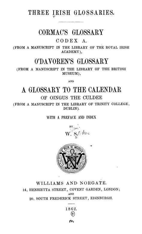 Three Irish Glossaries By Stokes 1862