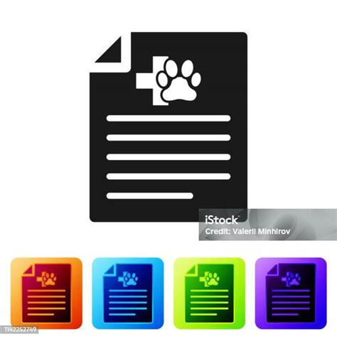 Zwart Medisch Certificaat Voor Reizen Met Hond Of Kat Icoon Geïsoleerd Op Witte Achtergrond