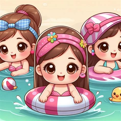 A Cartoon Girl In A Swimming Pool With A Swimsuit On Premium Ai