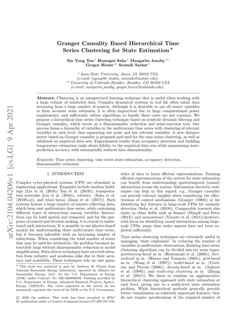 Pdf Granger Causality Based Hierarchical Time Series Clustering For
