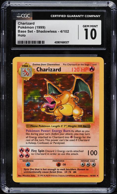 1999 Pokemon Base Set Shadowless Holo Shadowless Charizard 4 Cgc 10 G Lowpopping