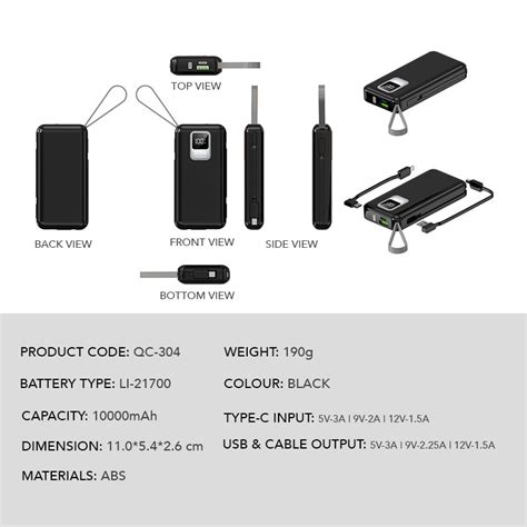 10000mah 225w Super Quick Charge Built In Usb C And Lightning Quick