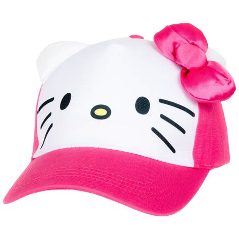 Hello Kitty Big Face Youth Hat With Ears Pink And White Polyester