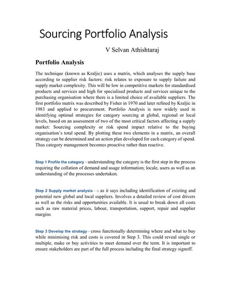 Pdf Sourcing Portfolio Analysis V Selvan Athishtaraj Portfolio Analysis