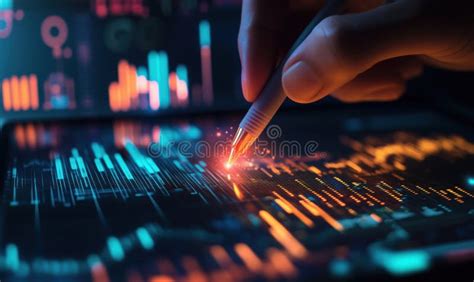 Digital Data Analysis With Stylus On Tablet Showcasing Vibrant Graphs