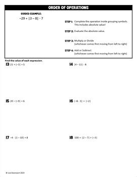 Simplify Expressions With Integers And Absolute Value Notes Th Grade Math