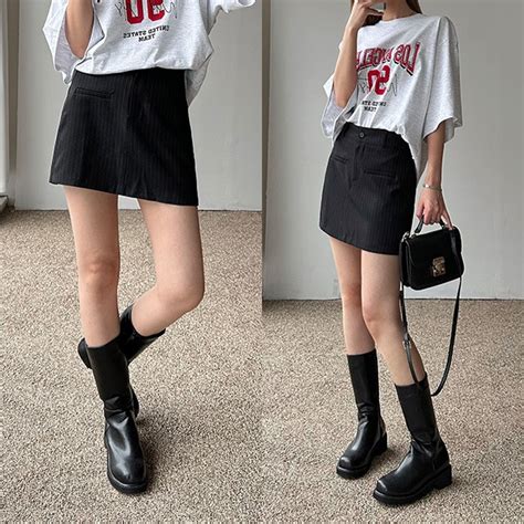 키큰여자아름다운174 [170cm]해블린 스트라이프미니스커트