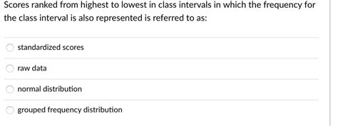 Scores Ranked From Highest To Lowest In Class Intervals In