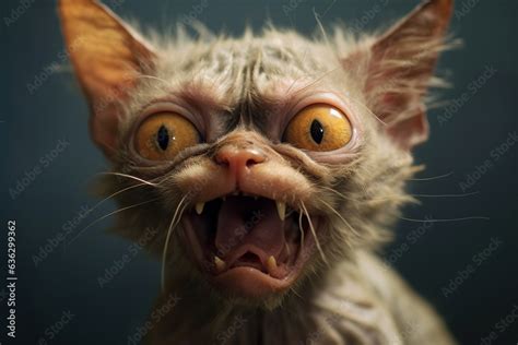 Angry Ugly Cat With Messy Hair Stock Illustration Adobe Stock
