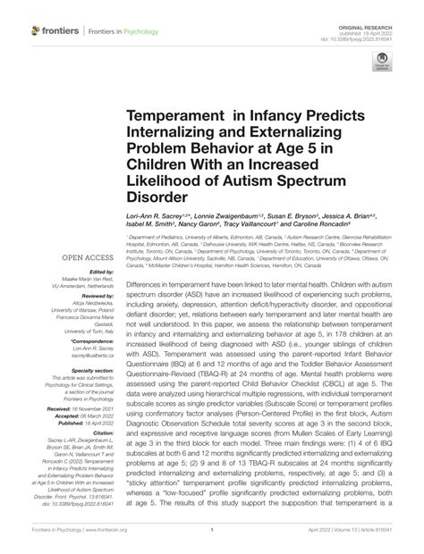 Pdf Temperament In Infancy Predicts Internalizing And Externalizing