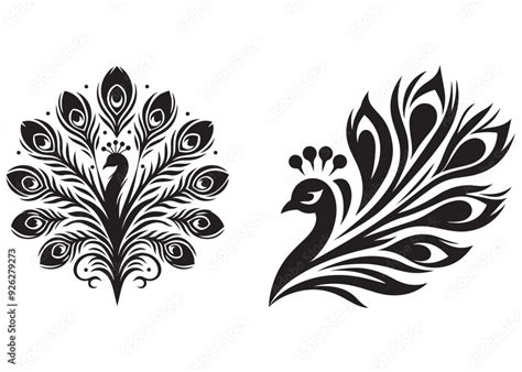 Vector Silhouette Of A Peacock Feather Logo Design Hand Drawn Peacock