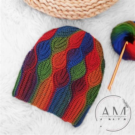 Crochet Pattern Aspen Leaves Knit Look Beanie Hat Textured Ribbed
