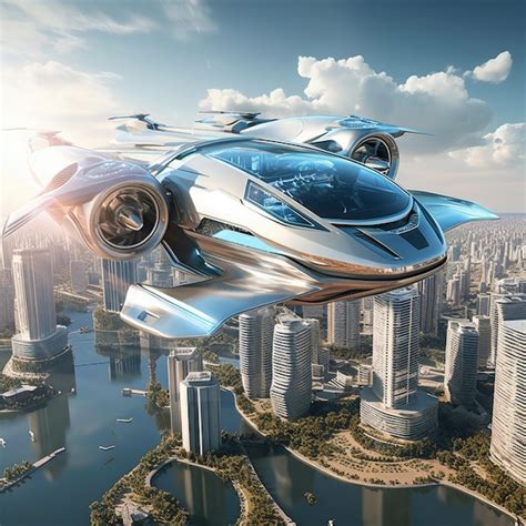 Futuristic Flying Car Premium Ai Generated Image