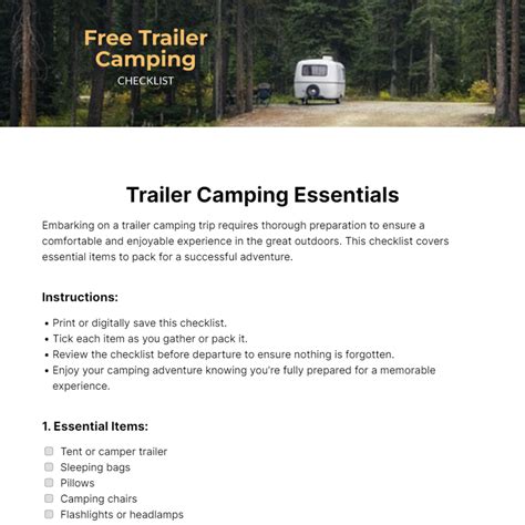 Free Trailer Camping Checklist Template To Edit Online