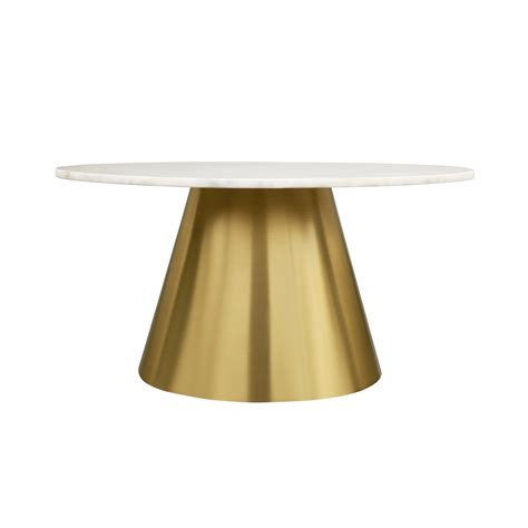 Zyler Modern Coffee Table Natural Marble Stone Conical Matte Gold Metal Pedestal Base For Living