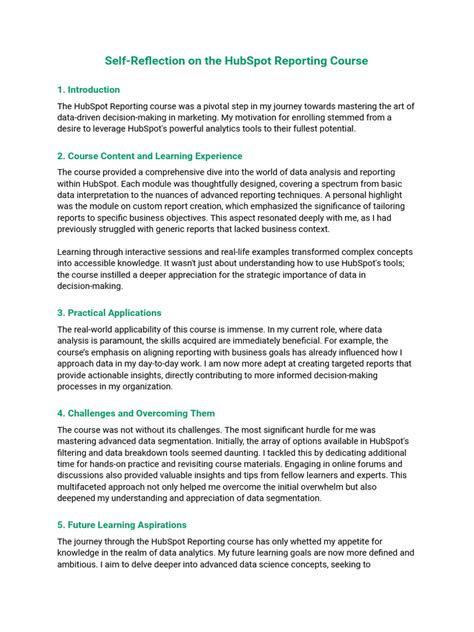 Han Nguyen Self Reflection On The Hubspot Reporting Course Download
