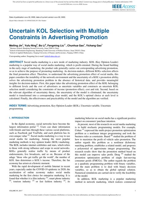 Pdf Uncertain Kol Selection With Multiple Constraints In Advertising