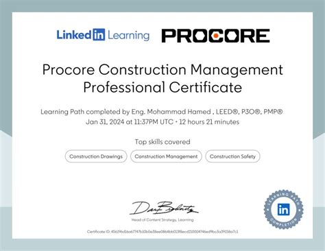 Eng Mohammad Hamed Leed® P3o® Pmp® On Linkedin Certificate Of Completion