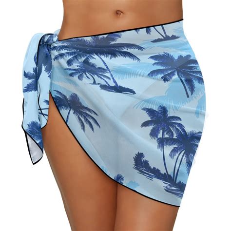 Uourmeti Womens Beach Sarongs Blue Palm Print Swimsuit Sheer Cover Ups