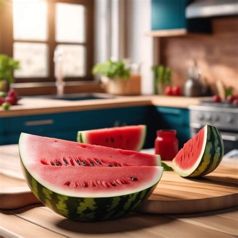 Premium Photo Whole Watermelon Slices On A Wooden Cutting Board With