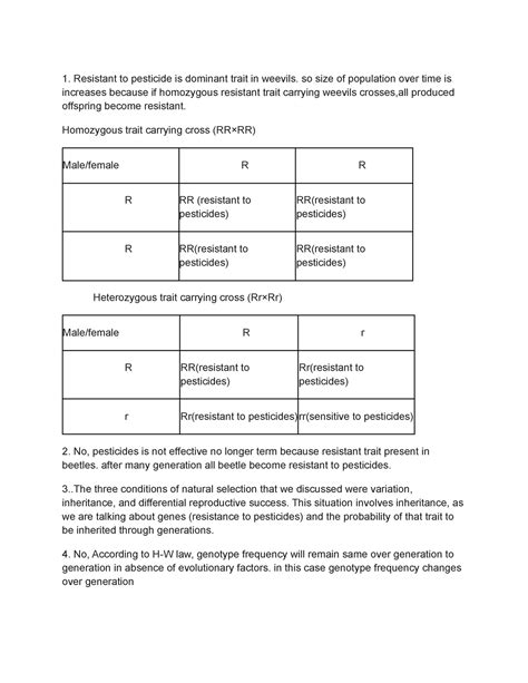 Bio Assignment Beetles Resistant To Pesticide Is Dominant Trait In