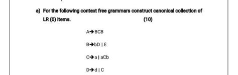 solved a for the following context free grammars construct