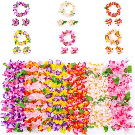 Nogis 24pcs Hawaiian Leis Bulk Tropical Flower Lei Necklace Bracelets