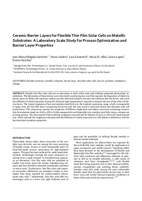 Pdf Ceramic Barrier Layers For Flexible Thin Film Solar Cells On